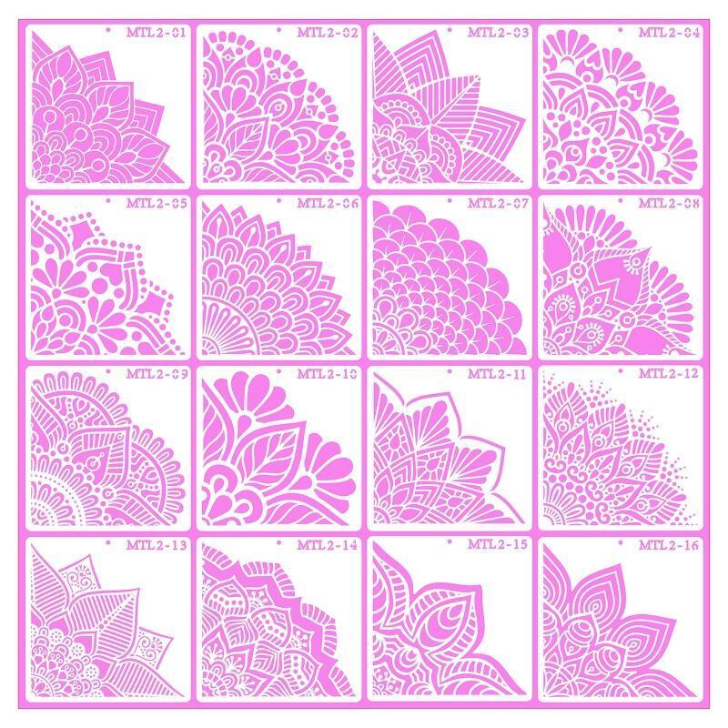 Painting Stencils 16 Sheets/set Quarter Mandala Tile Fabric Drawing Te