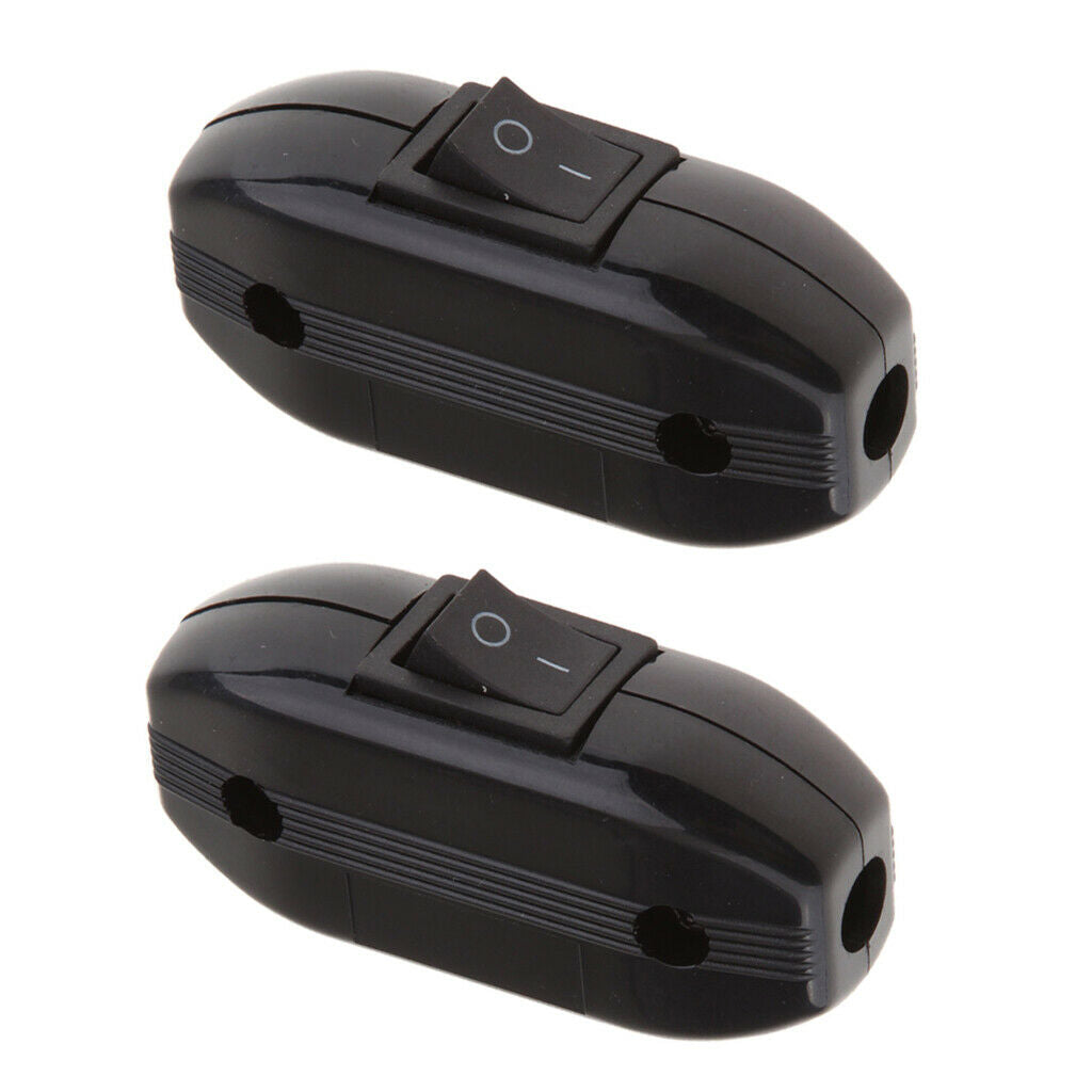 2 Pieces Bedroom Black Boat Rocker Switches Line Cord On/Off Switches