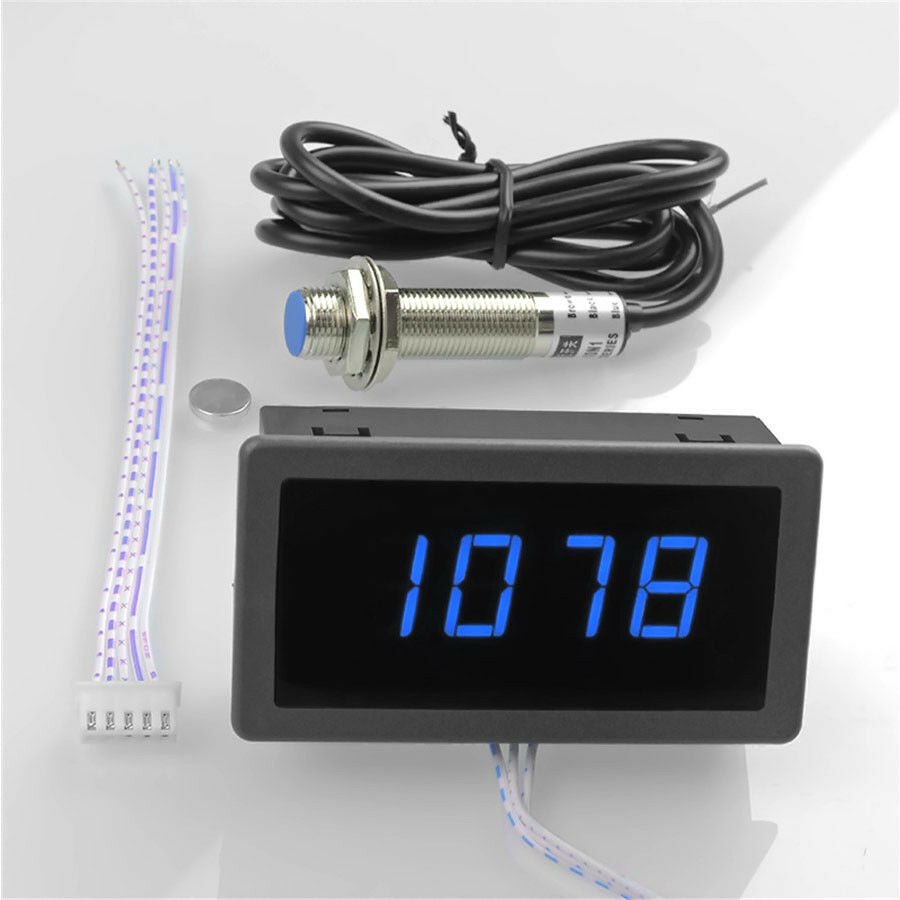 4 Blue Digital LED Tachometer RPM + Hall Proximity Switch Sensor NPN 6