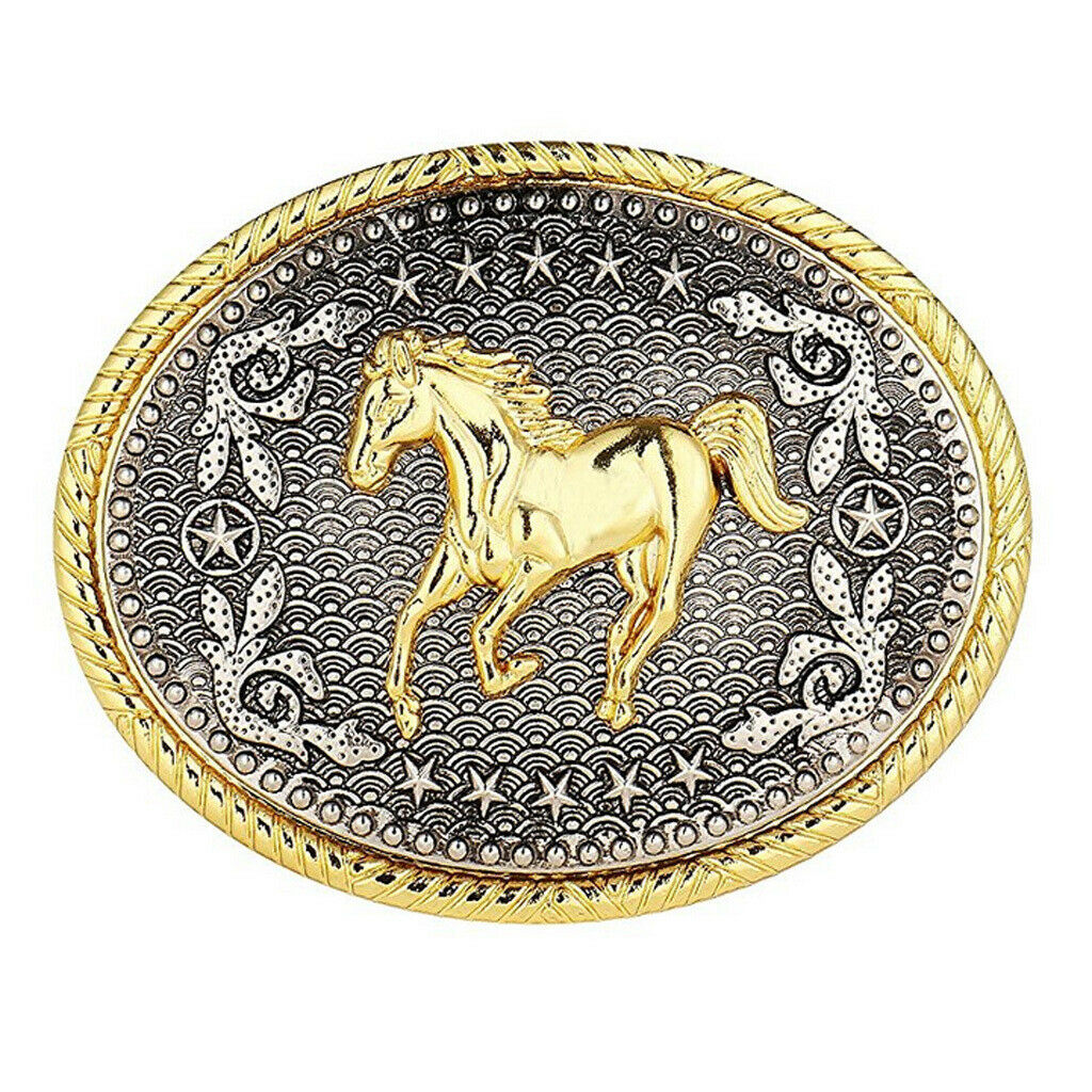 Retro Chic Men Rodeo Horse Animal Carving Western Oval Belt Buckle Cow