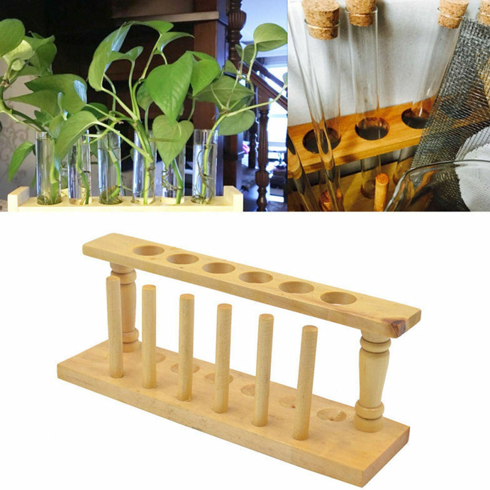 6 Holes 20mm Wooden Lab Test Tube Rack Holder Laboratory for Burette S
