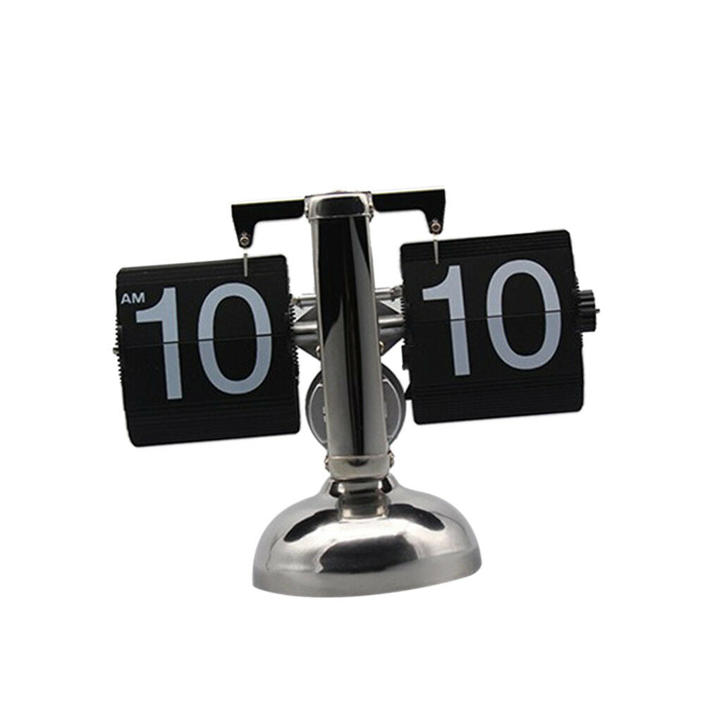 Retro Modern Scale Digital Desk Flip Clock Single Stand Metal Table Cl