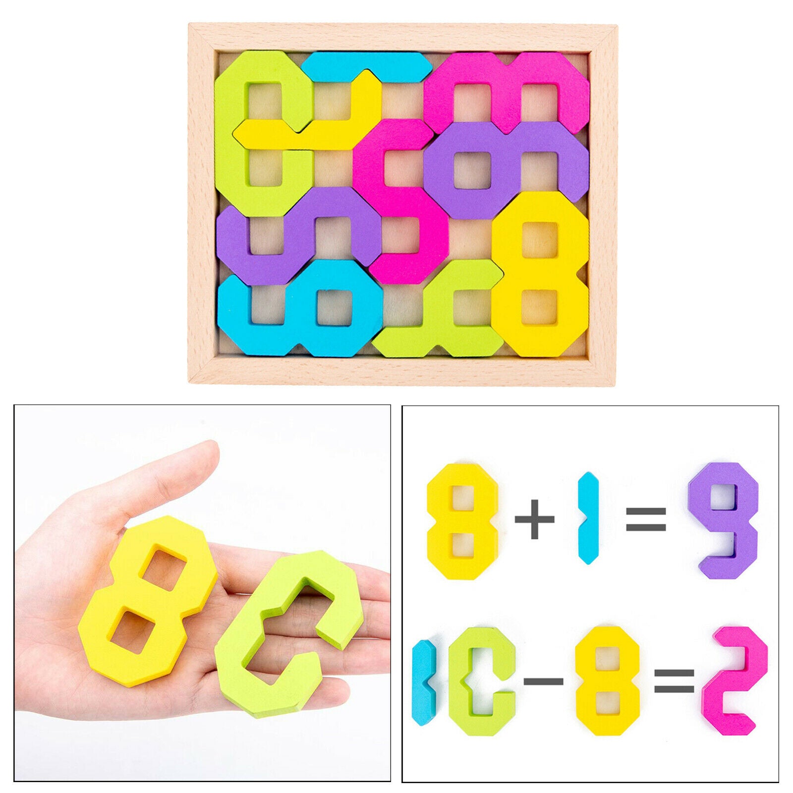 Early Learning Wooden Number Blocks Math Develop Kids' Colors Recognit
